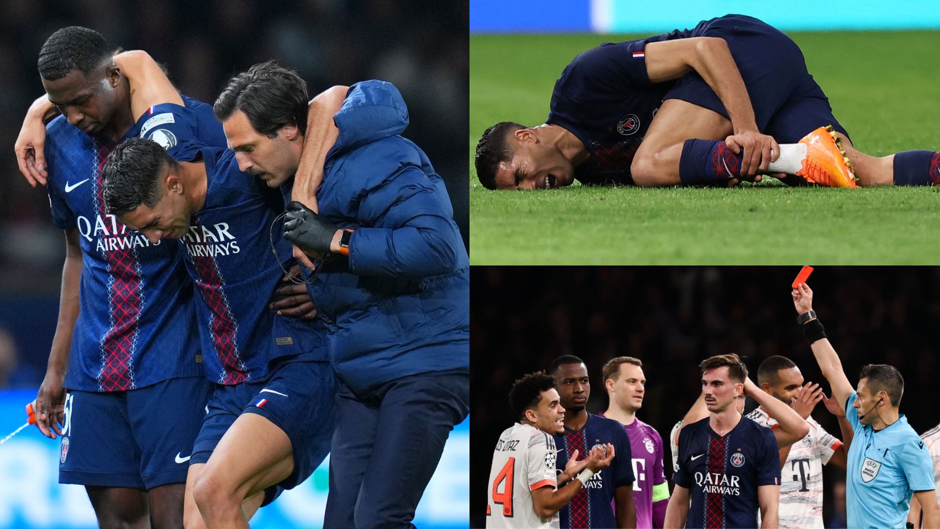 PSG star Achraf Hakimi forced off in tears after brutal foul by Bayern Munich's Luis Diaz just ...